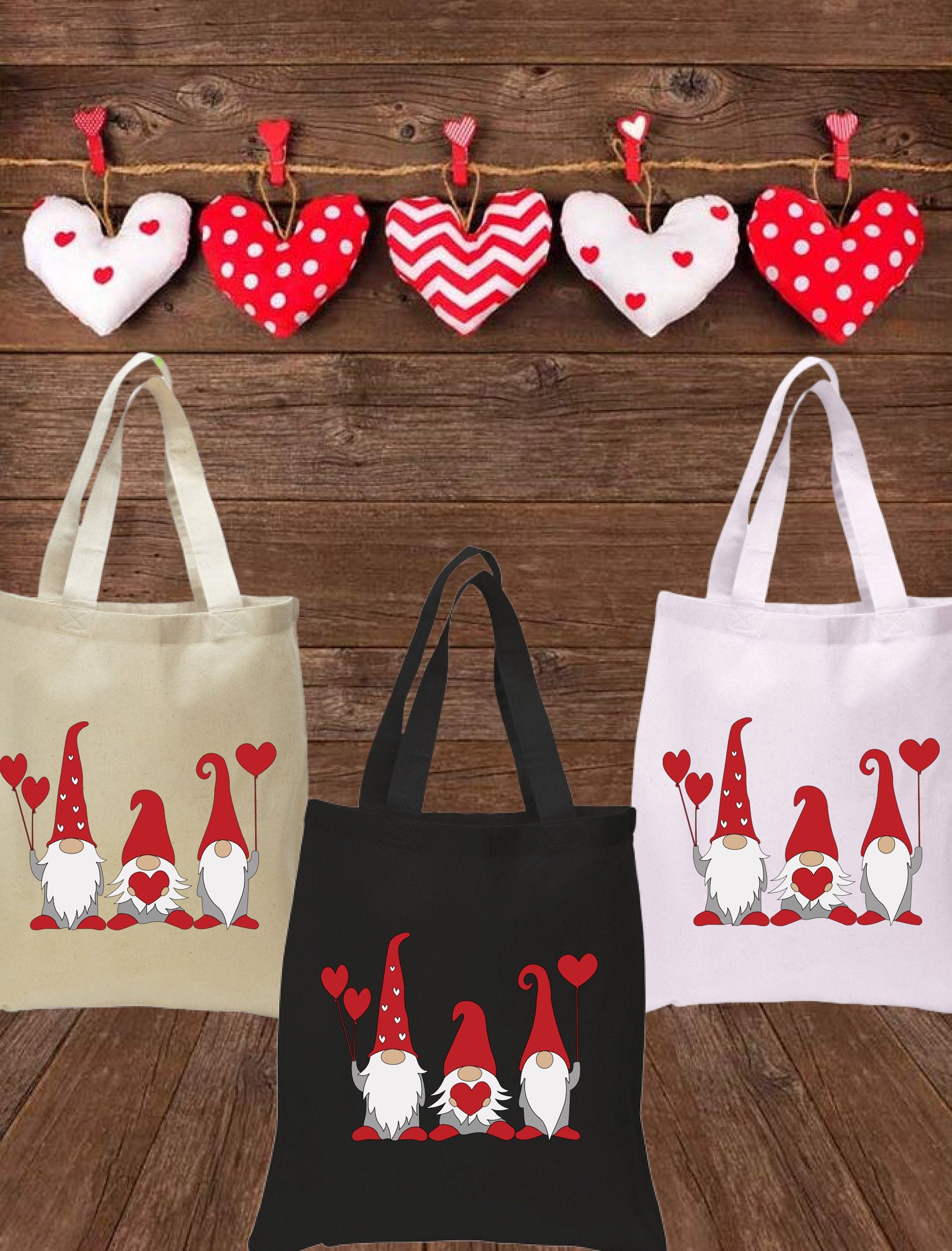 Gnome Valentine Tote Valentine Bag Gnome Tote Bags Cute Valentine Tote ...