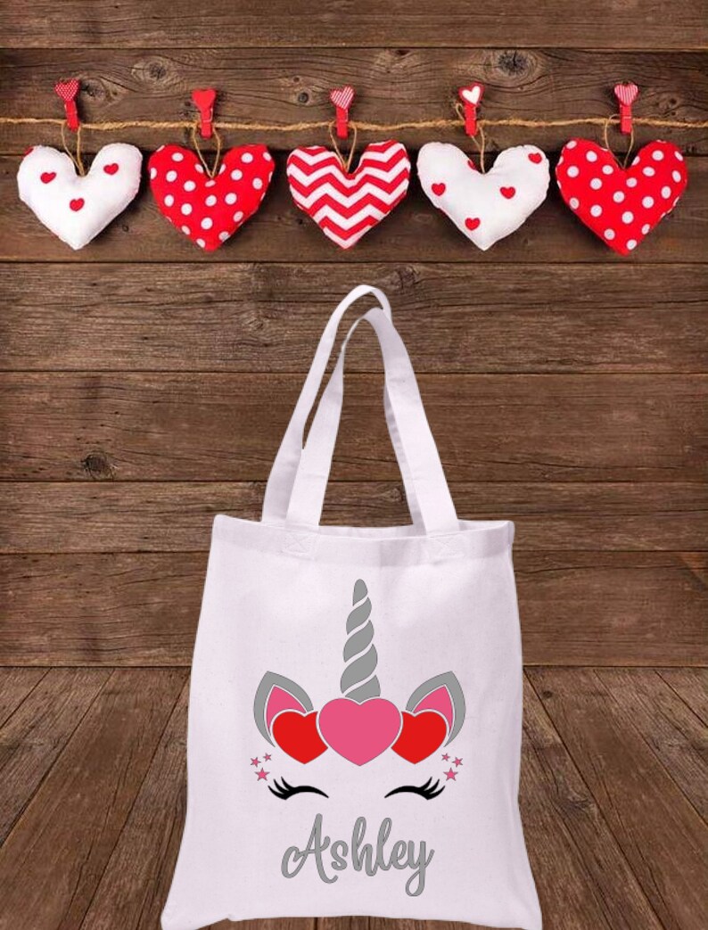 Personalized Unicorn Valentine Tote Bag | Valentine Tote Bag ...