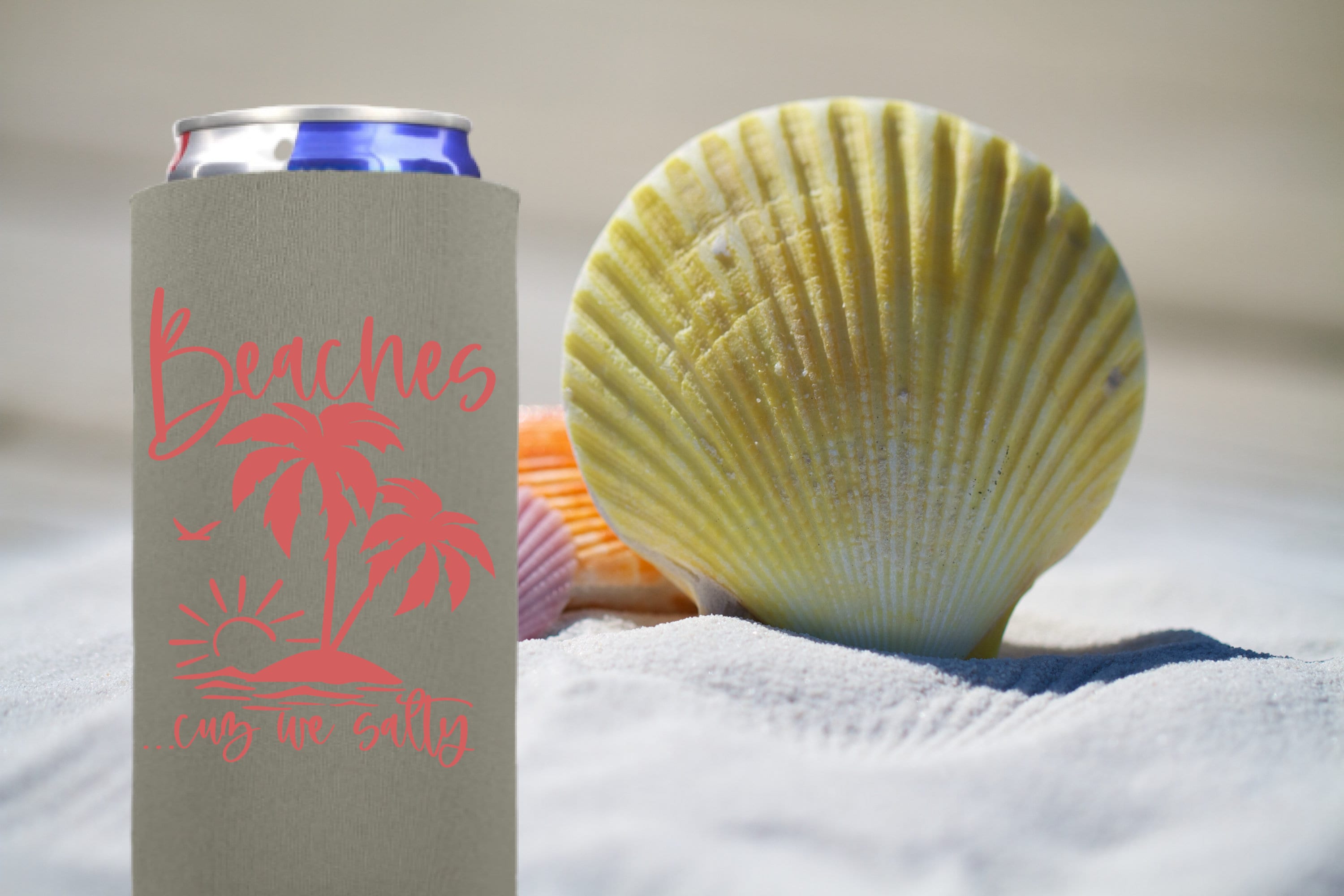 Beaches Cuz We Salty Slim Can Cooler | Slim Can Hugger | Gift for Her ...