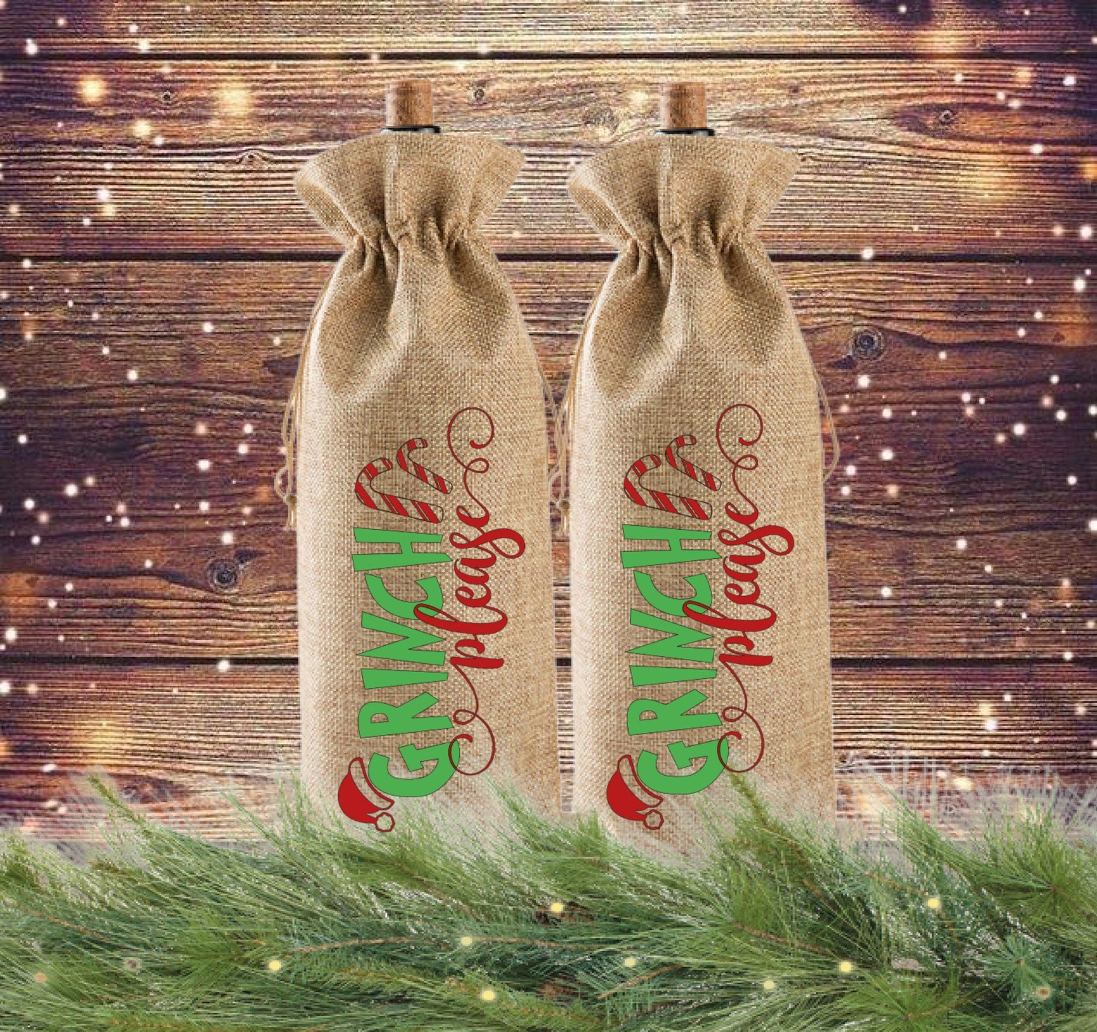 Grinch Please Wine Bag | Grinch Wine Gift Bag | Grinch Burlap Wine Bag ...