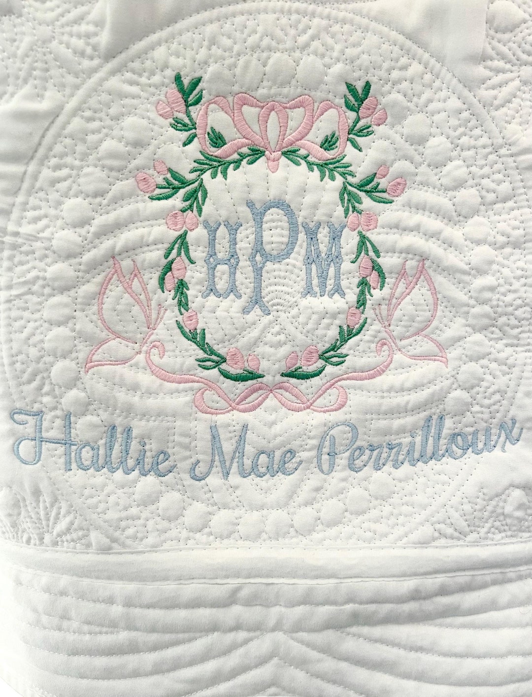 Personalized Baby Quilt: Vintage Butterfly Crest, Embroidered Monogram ...