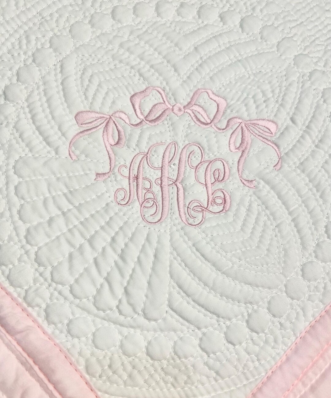Vintage Baby Quilt Embroidered Name or Initials & Elegant Bow Crib ...