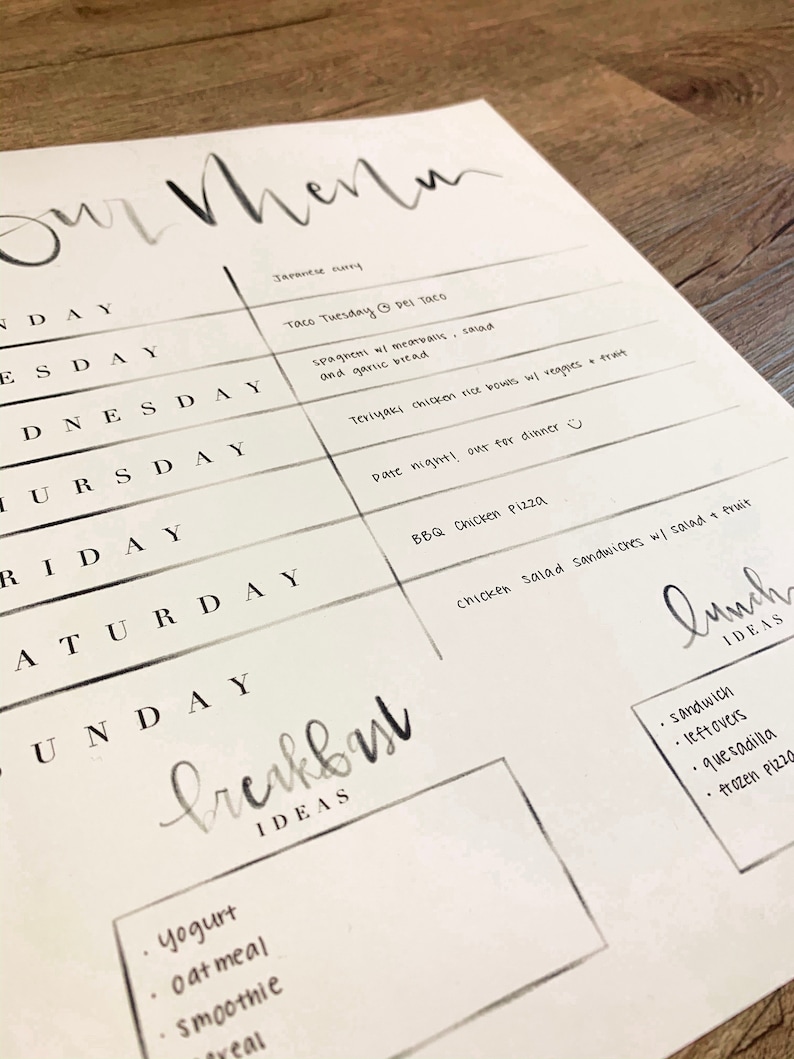 Menu Board Printable / Our Menu Printable / Digital Download / - Etsy