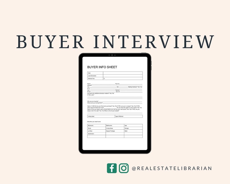 Real Estate Buyer Interview Sheet Real Estate Marketing | Etsy Real Estate Buyer Interview Sheet Real Estate Marketing | Etsy