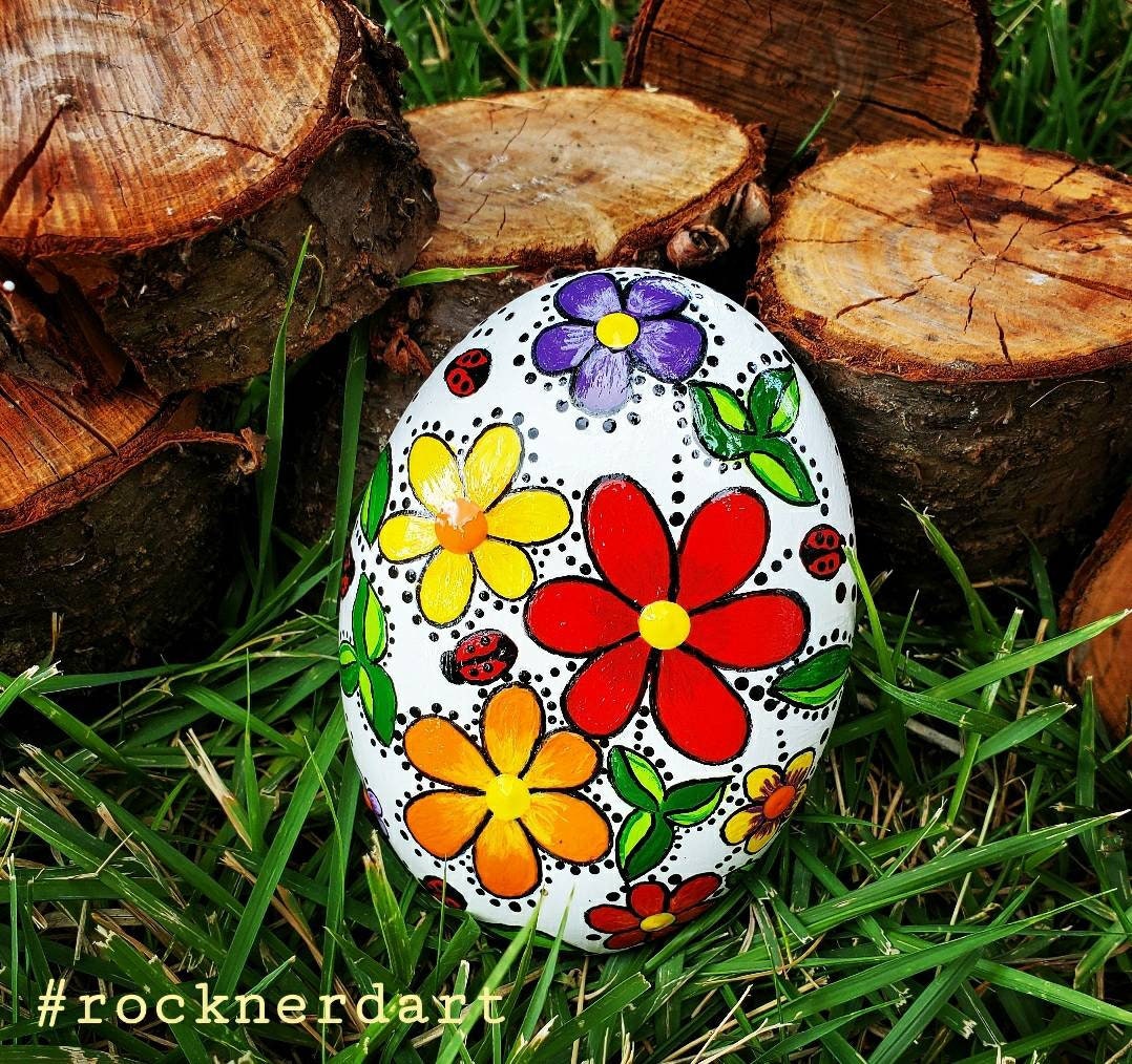 Bright, Colorful, Floral, Handpainted Stone - Etsy