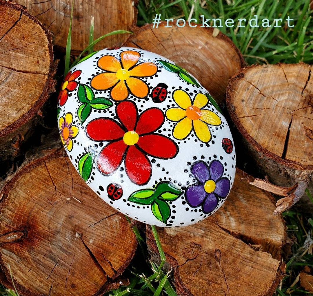 Bright, Colorful, Floral, Handpainted Stone - Etsy