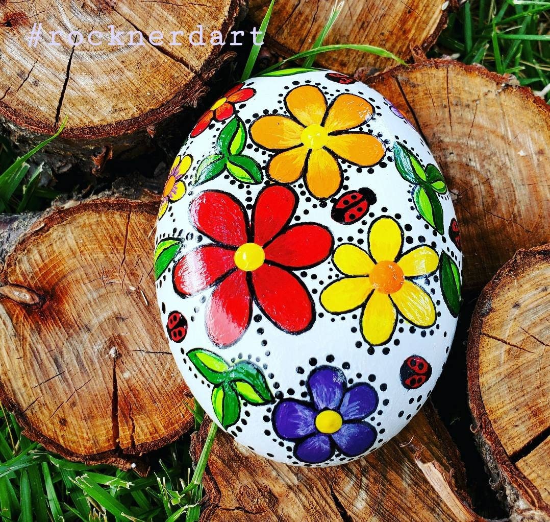 Bright, Colorful, Floral, Handpainted Stone - Etsy