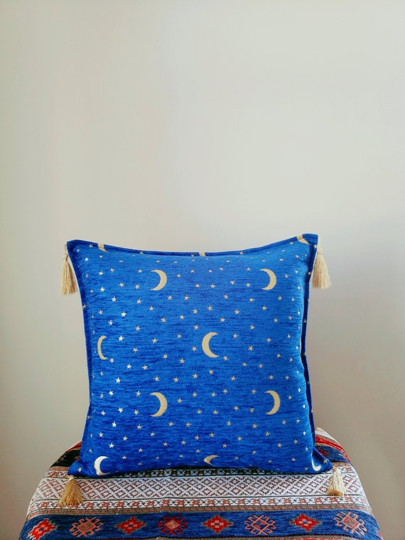 Moon and Star Cushion Blue Cushion Moon Decor Boho Decor | Etsy