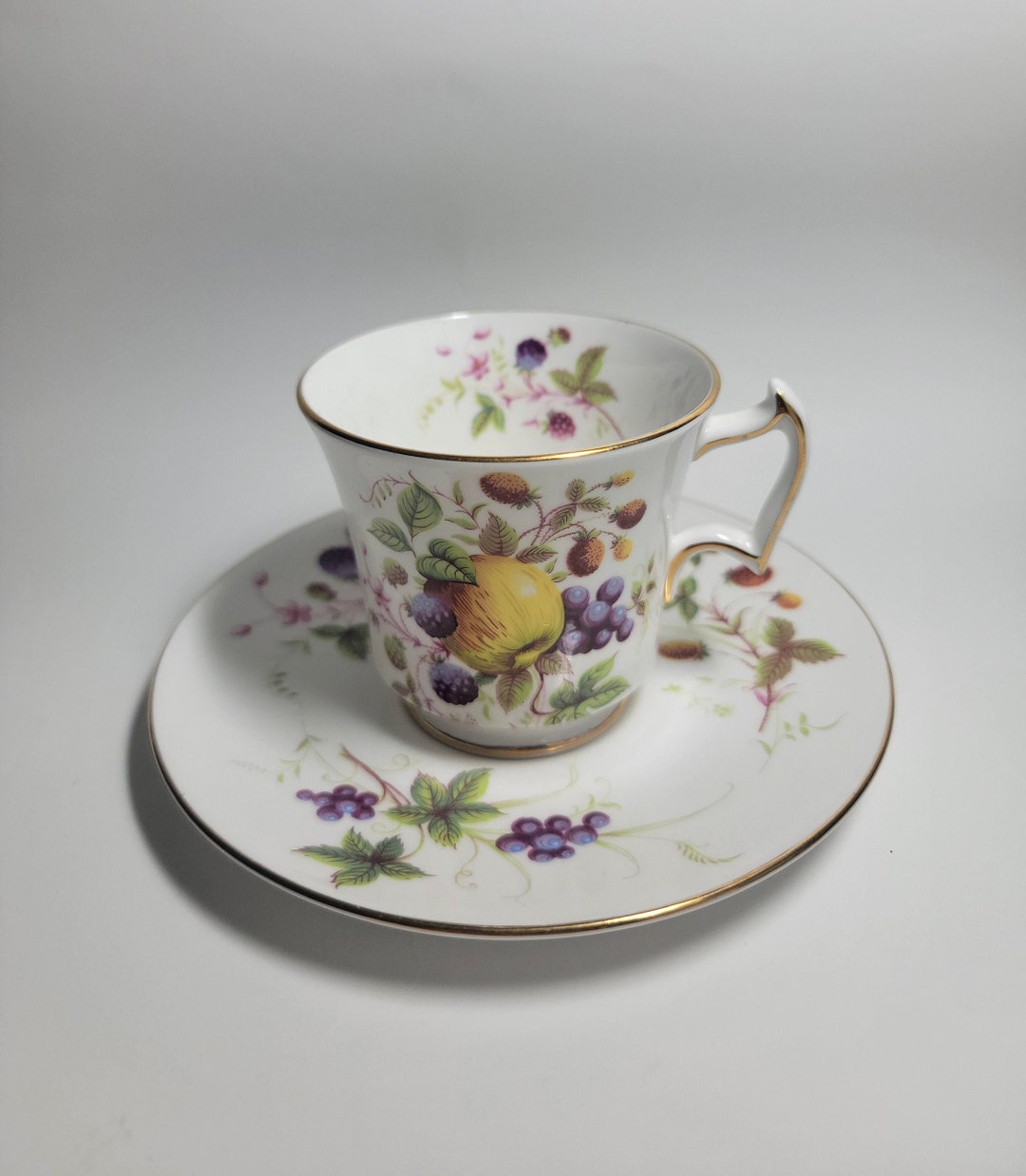 Royal Chelsea English Bone China Fruit Themed Tea Cup and Saucer Set ...