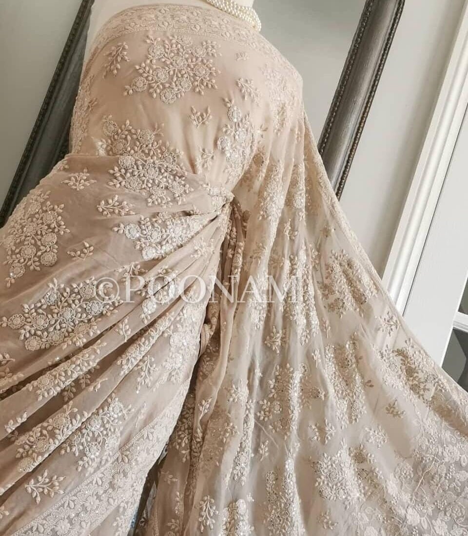 Handmade Pastel Chikankari Saree Pure Georgette Chikankari Saree Bridal ...