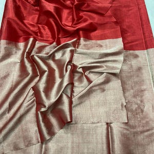 Metallic Red and Silver Chanderi Handloom Pure Tissue Silk Saree , Pure ...