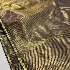Metallic Gold and Silver Chanderi Handloom Pure Tissue Silk Saree ...