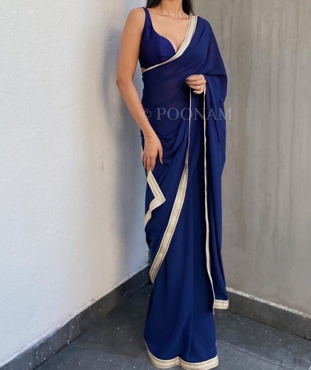 Royal Blue Georgette Saree | Pure Georgette Saree | Bridesmaids Saree ...