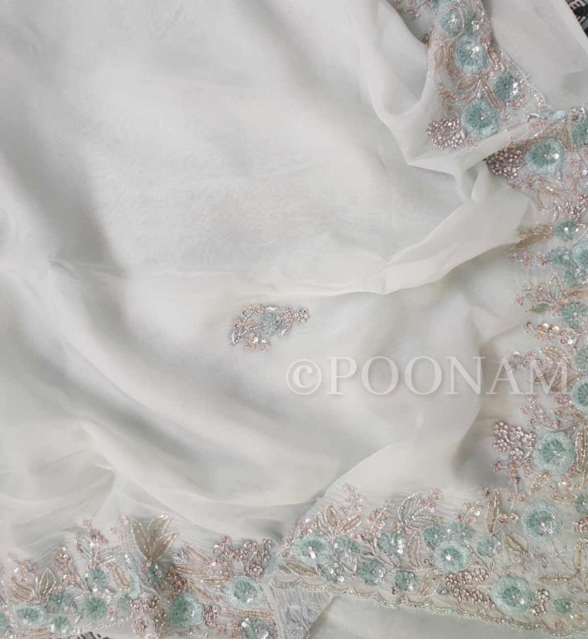 Ivory Saree, Bridal Indian Wedding Saree, Designer Pure Organza Saree ...