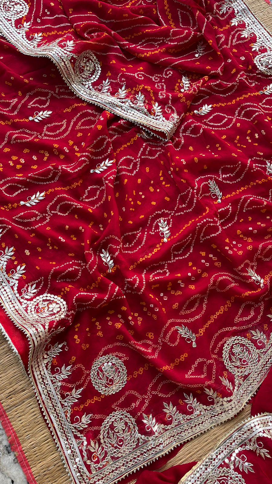 Pure Red Bandhej Banarsi Saree, Pure Silk Georgette With Blouse, Pure ...