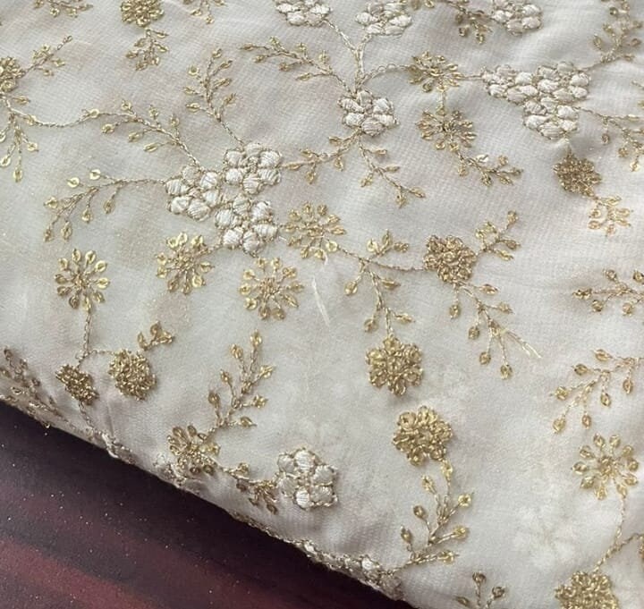 Ivory Wedding Gold Floral Sequin Saree Pure Silk Floral Saree Bridal ...