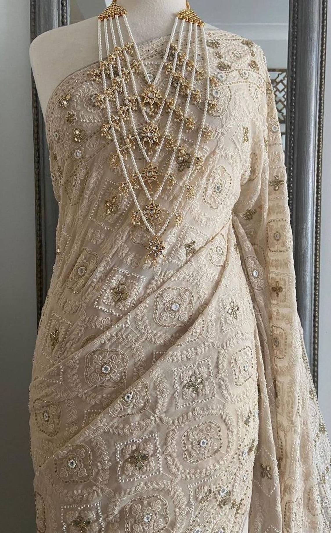 Ivory Wedding Chikankari Saree Pure Georgette Chikankari Saree Bridal ...