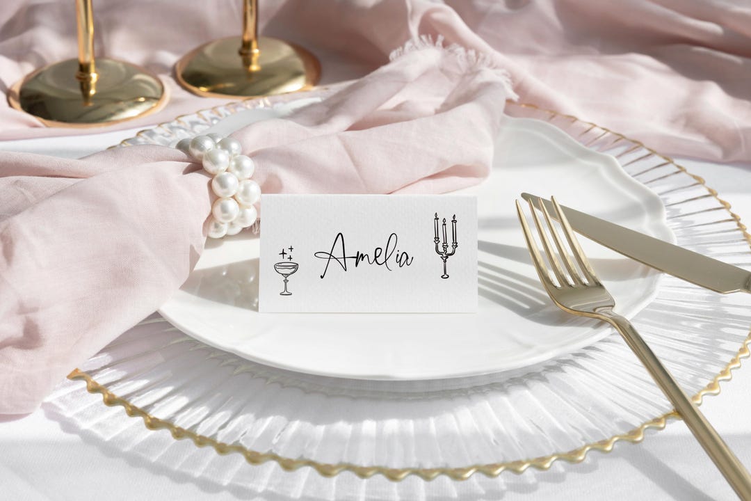 Printed Place Cards for Wedding, French Modern Dinner Party Folded ...