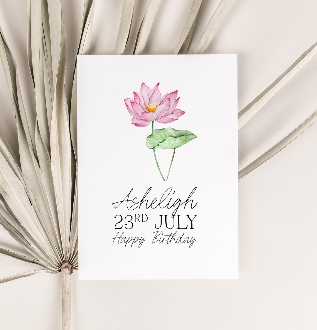 Personalised Birth Flower Birthday Card, Custom July Birth Flower Water ...