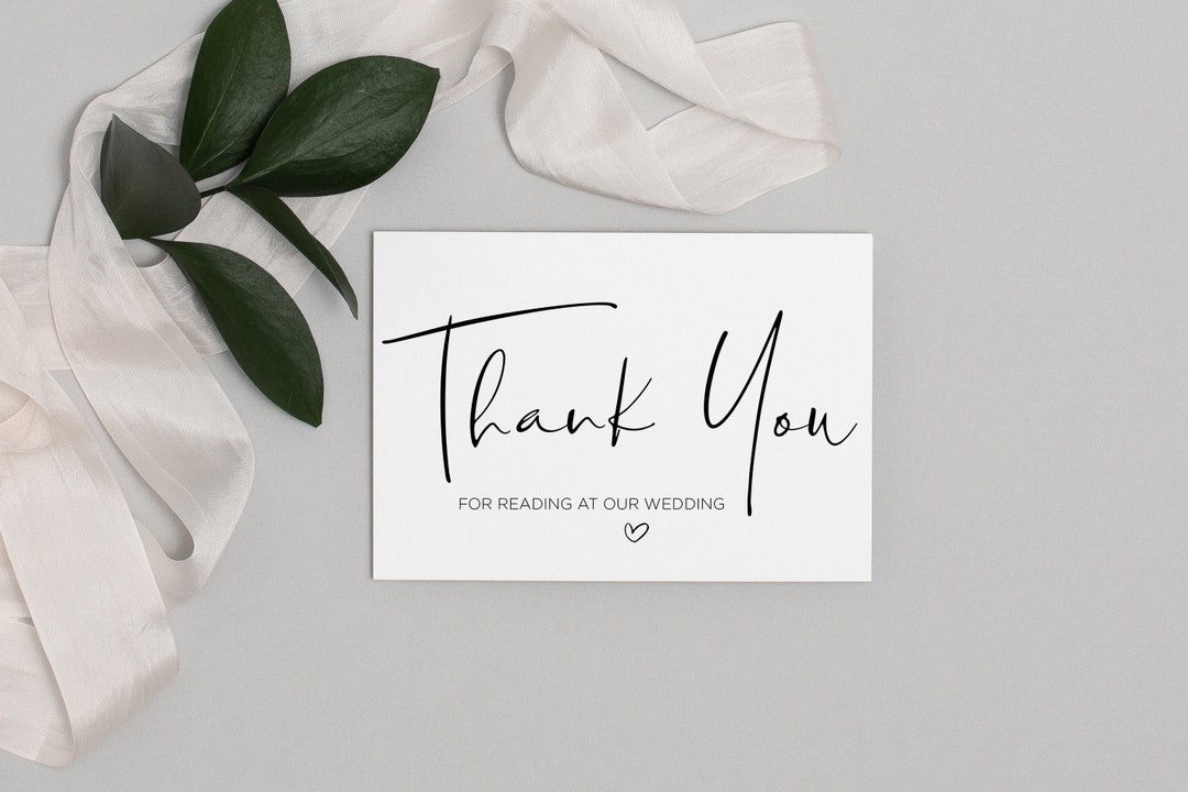 Thank You for Reading at Our Wedding Day Printable Card, Elegant Gift ...