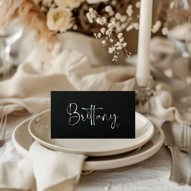 Printed Black and White Folded Place Cards for Wedding, for Reception ...