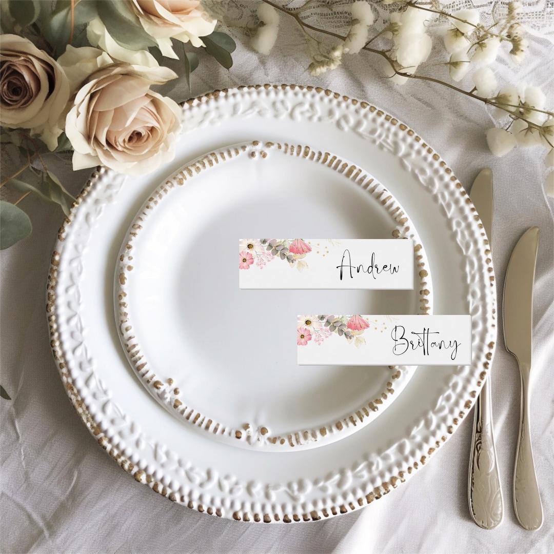 Printed Floral Place Cards for Wedding, Skinny Flat Placecards ...