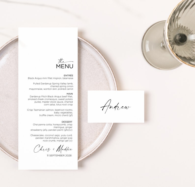 Printed Custom Wedding Menus for Reception Guests, Simple Menus ...