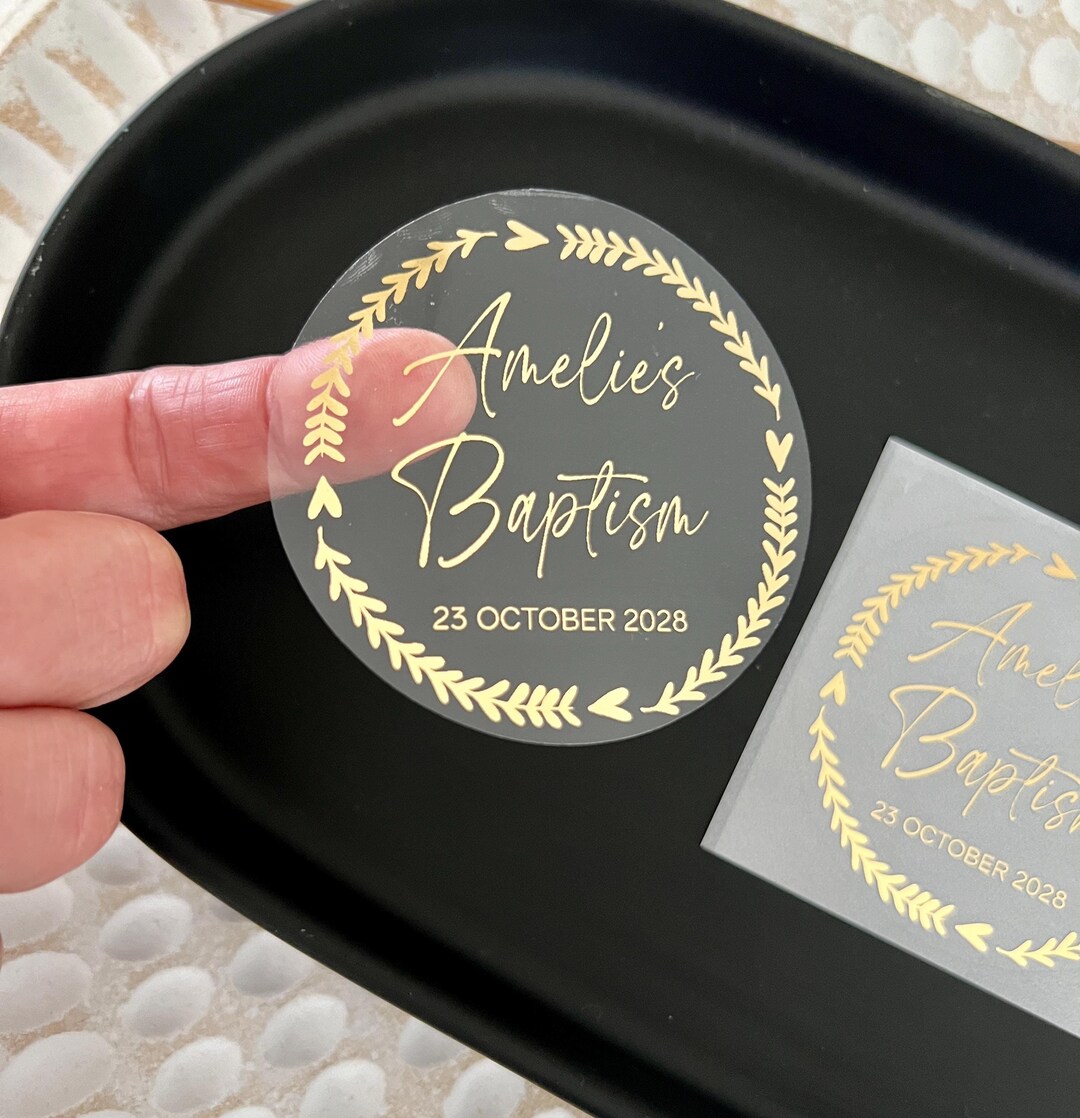 Personalised Gold Foil Baptism Stickers, Custom Christening Favours ...