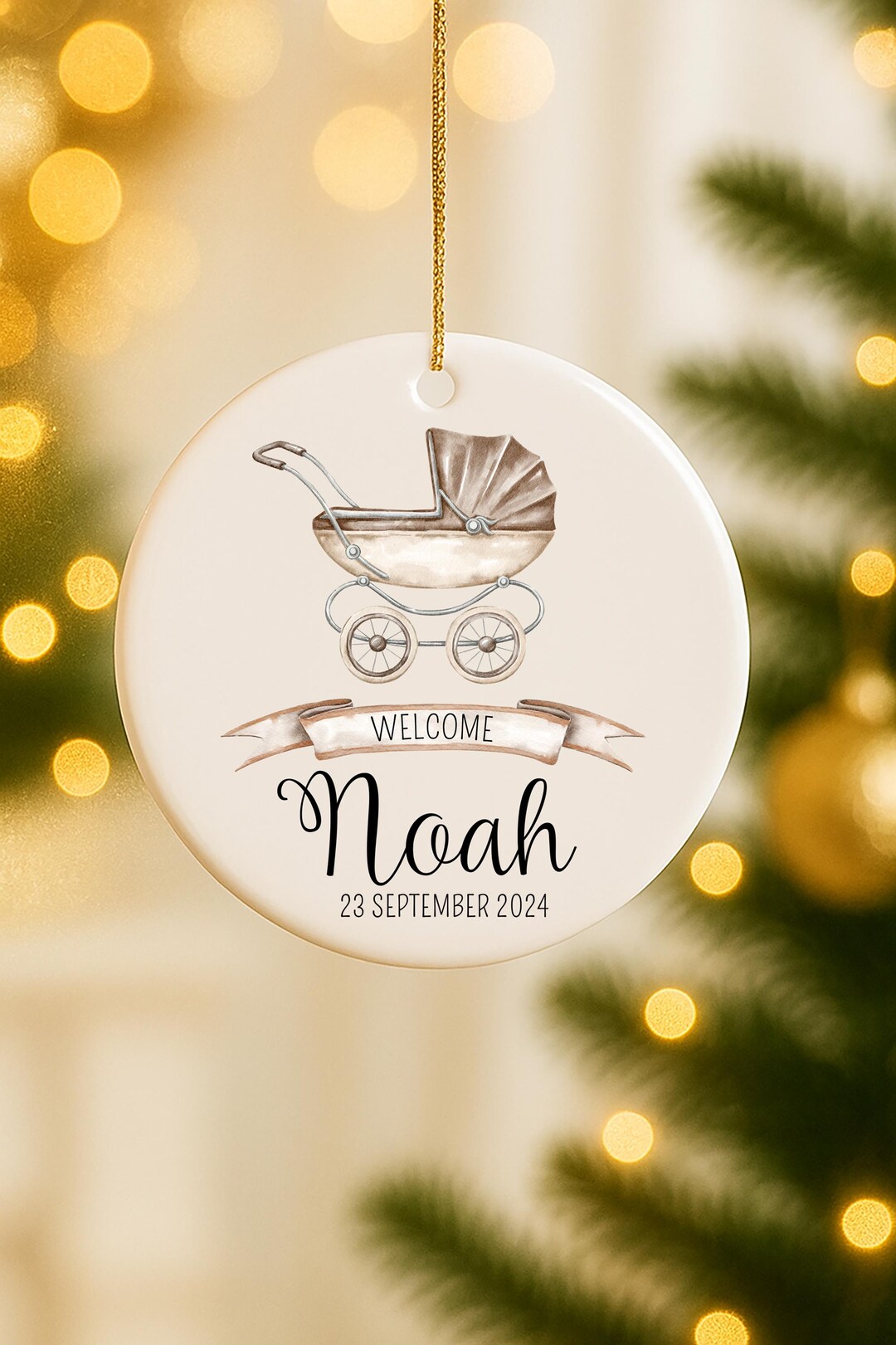 Personalized Boho Pram Baby First Christmas Ornament, Holiday Tree ...