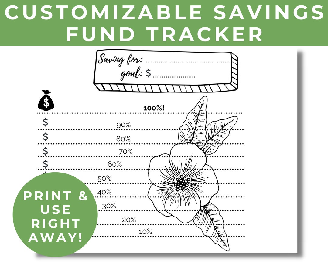Savings Goal Tracker Printable - Customizable for Any Savings Fund Goal ...