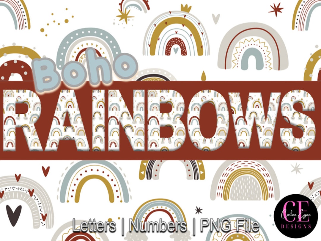 Boho Rainbows Letters and Numbers, Boho Rainbows Alphabet, Boho ...
