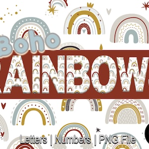 Boho Rainbows Letters and Numbers, Boho Rainbows Alphabet, Boho ...