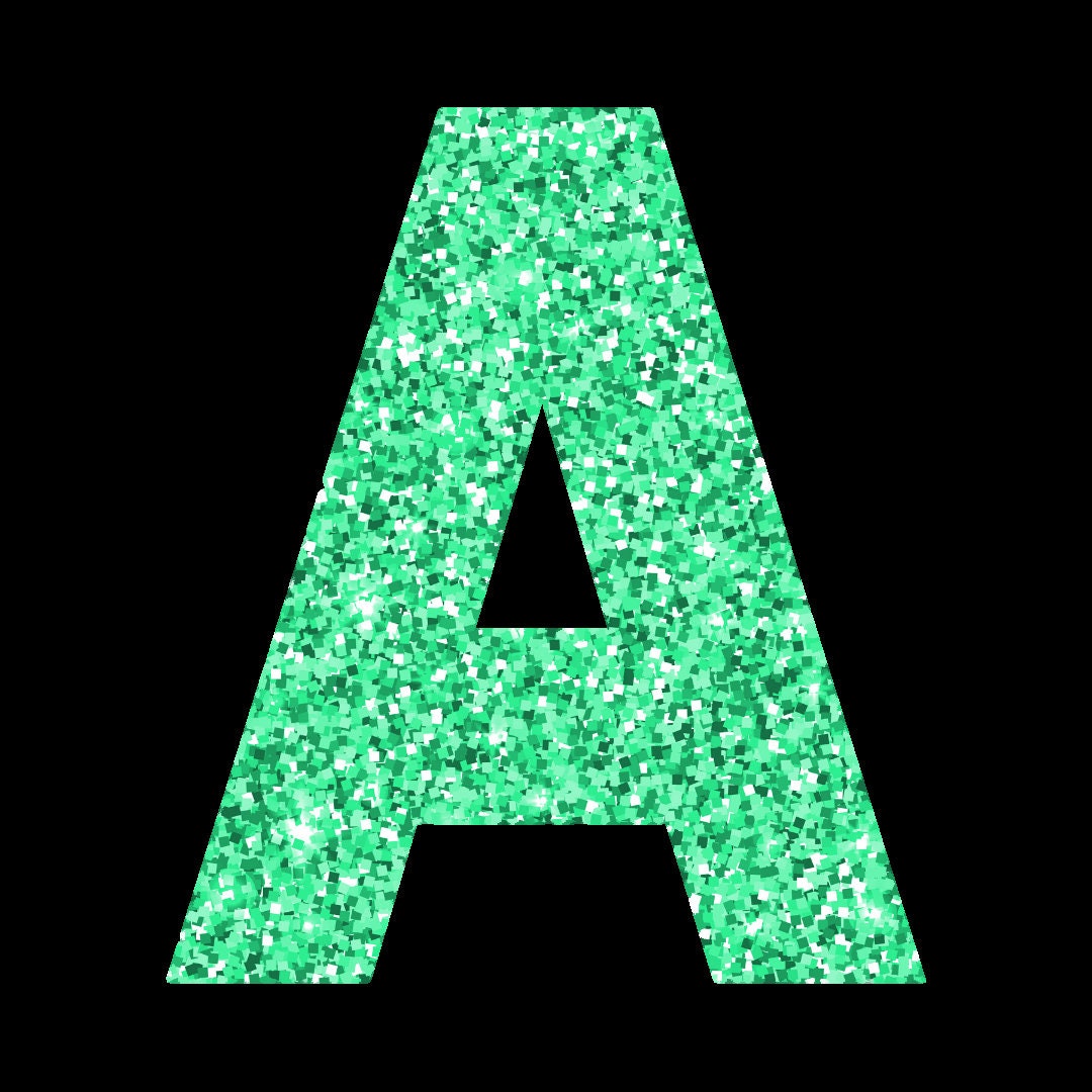 Green Glitter Letters and Numbers, Green Glitter Alphabet, Green ...