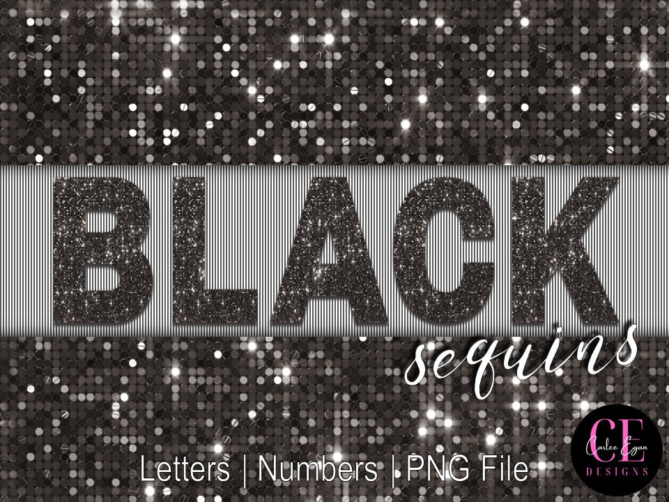 Black Sequins Letters & Numbers, Black Glitter Alphabet, Black Letters ...