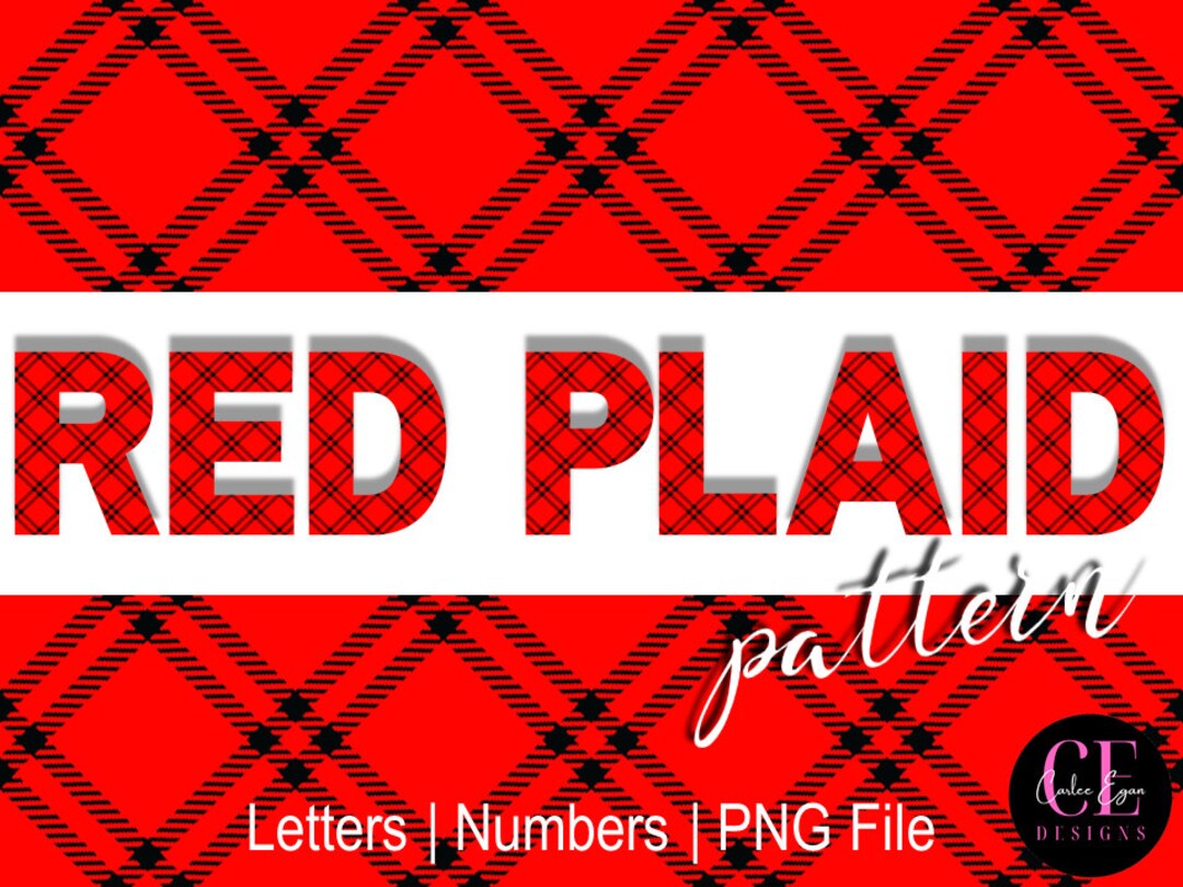 Red Plaid Letters and Numbers, Red Plaid Alphabet, Red Plaid Digital ...