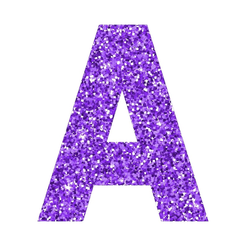 Letras y números con purpurina morada, alfabeto con purpurina morada ...