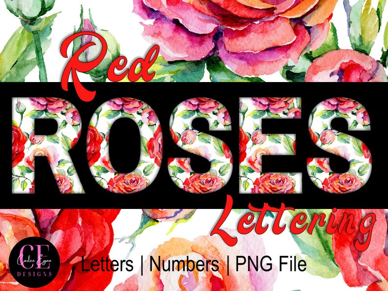 Red Roses Letters and Numbers, Red Roses Alphabet, Red Roses Digital ...