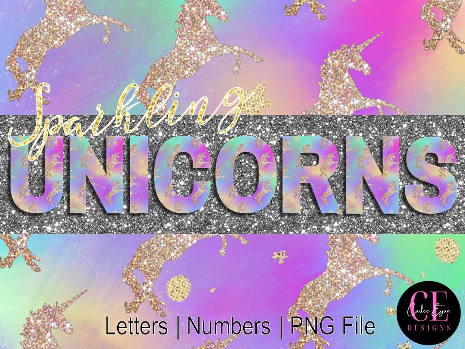 Sparkling Unicorns Letters and Numbers, Sparkling Unicorns Alphabet ...