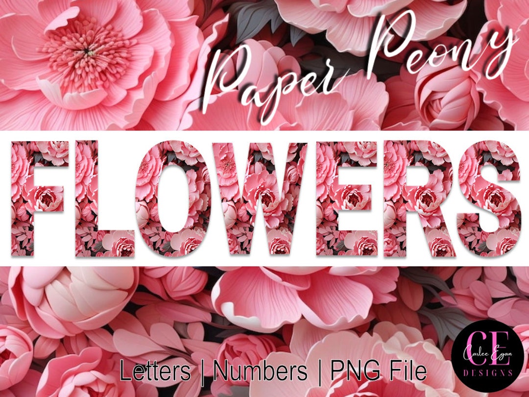 3D Paper Peony Flowers Numbers, Peony Flowers Alphabet, Peony Letters ...