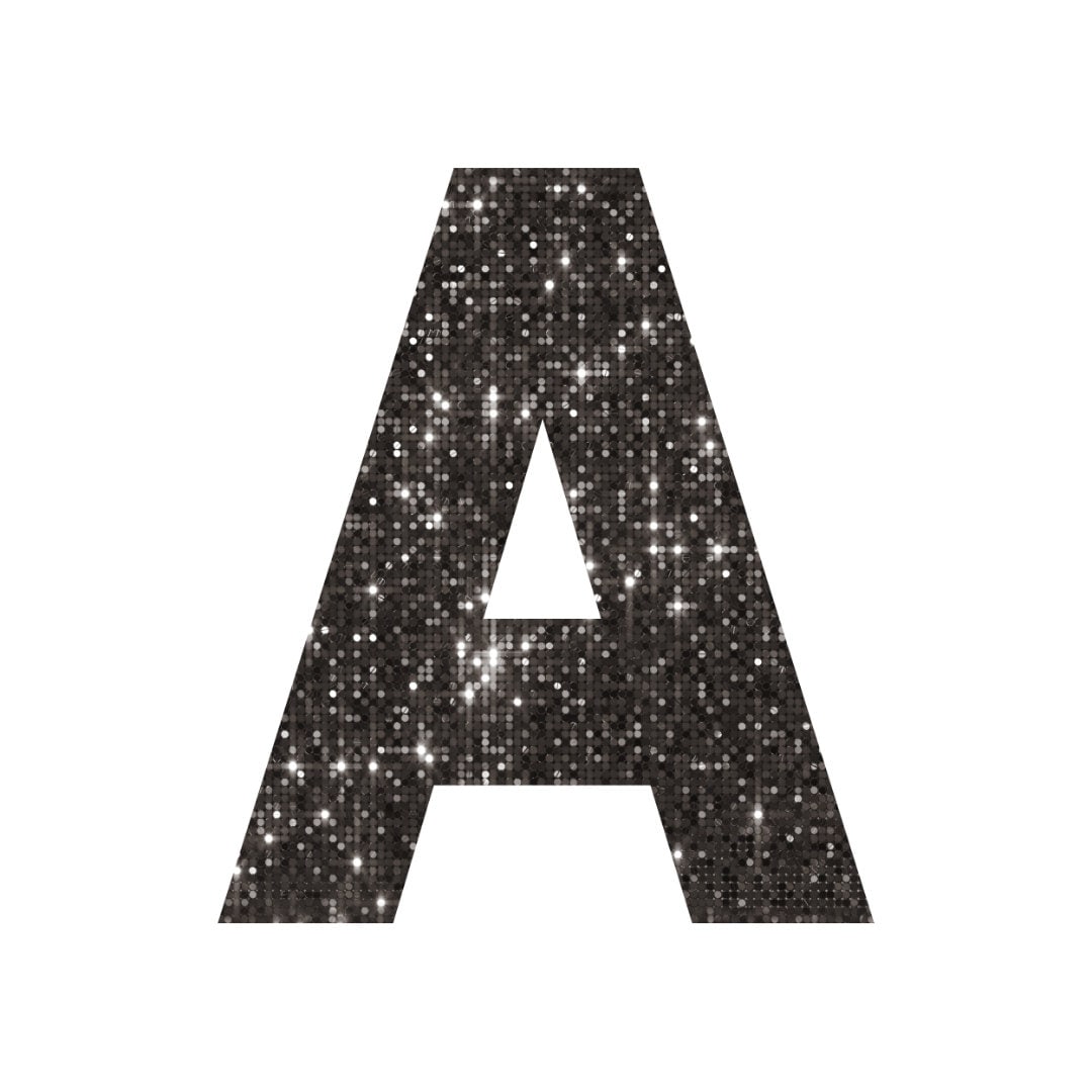 Black Sequins Letters & Numbers, Black Glitter Alphabet, Black Letters ...