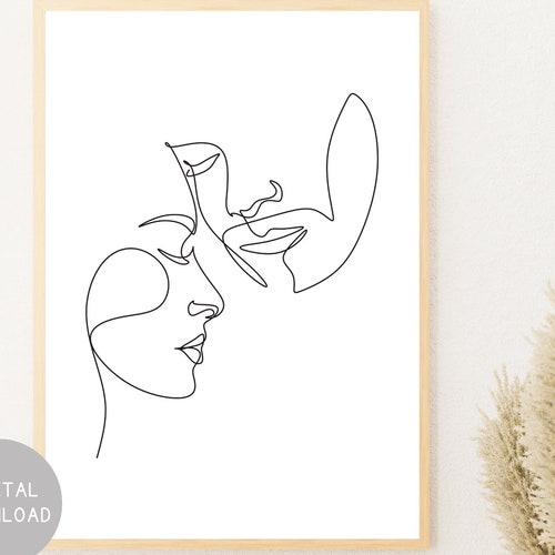Abstract Couple One Line Art Drawing Romantic Poster Body - Etsy