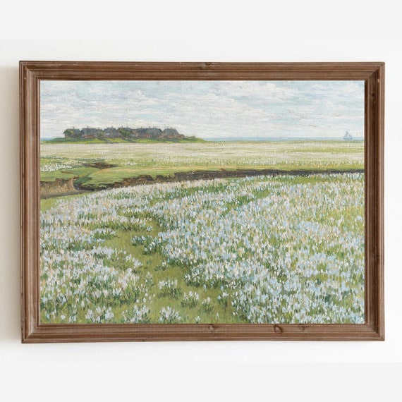 Spring Meadow Landscape Painting Vintage Country Farmhouse - Etsy