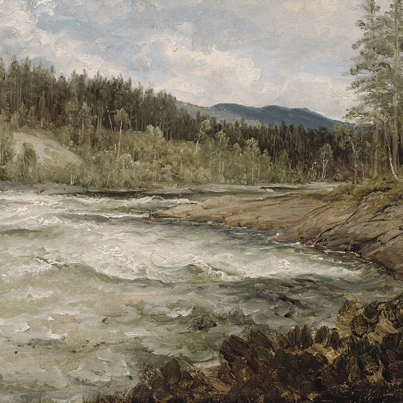 Rustic River Landscape Painting Vintage Mountain Art Print - Etsy