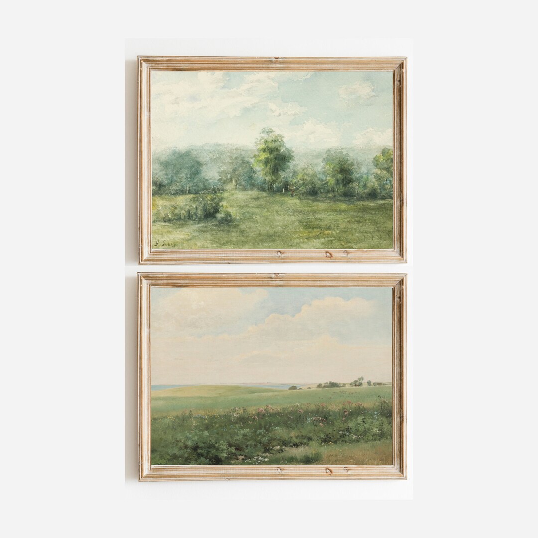Country Landscape Print Set of 2, Vintage Paintings, Farmhouse Wall ...
