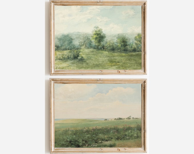 Two Piece Landscape Print SET | Split Panel PRINTABLE | Vintage Digital ...