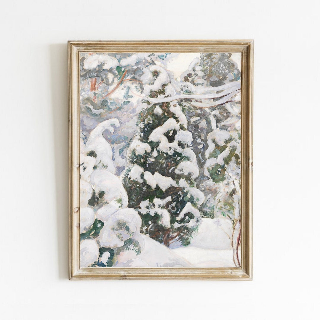 Snow Covered Pine Tree Print, Winter White Evergreen Tree, Vintage ...