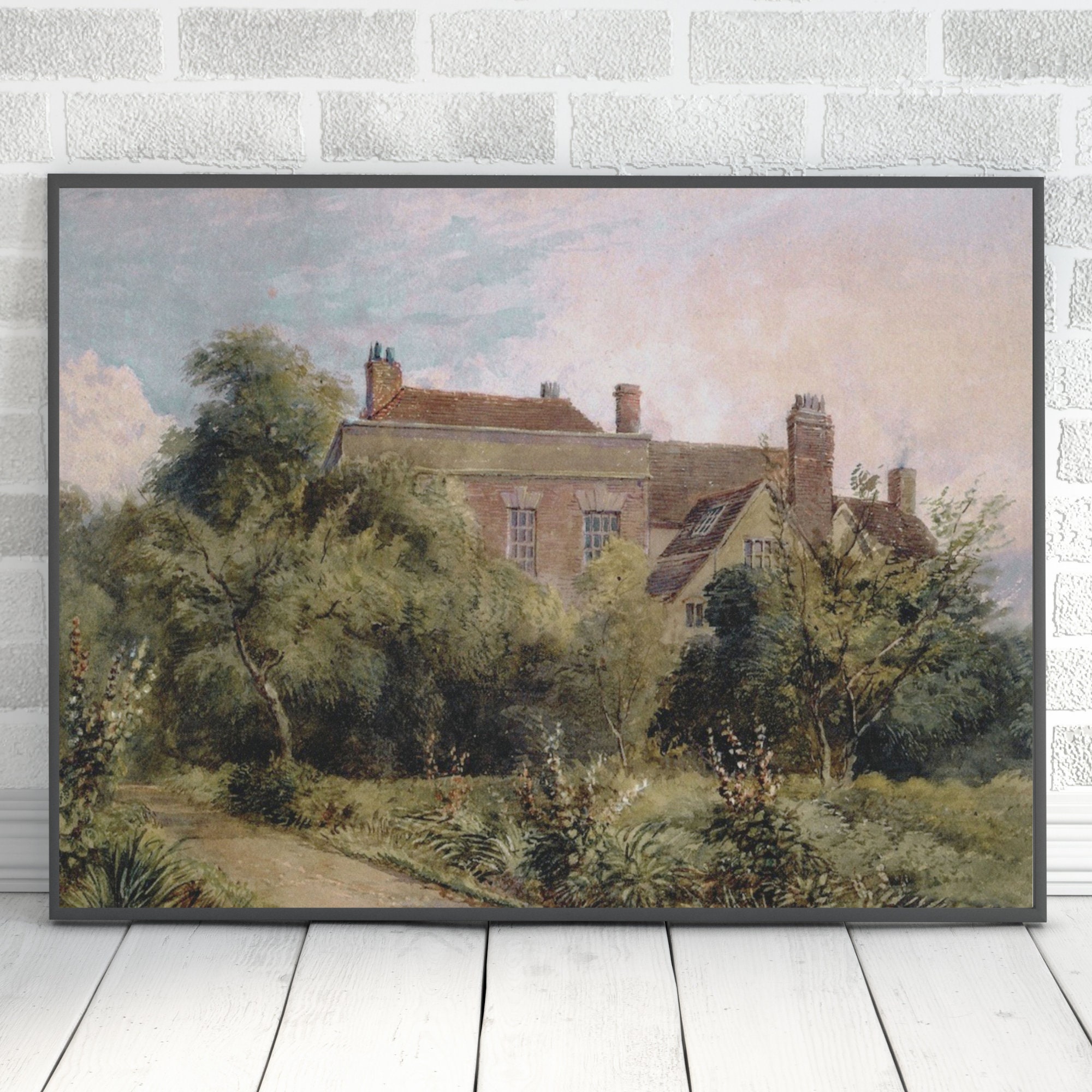 English Cottage Painting Vintage Landscape Art Print Neutral - Etsy