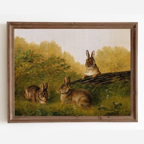 Vintage Rabbit Painting Antique Bunnies Print Animal Art - Etsy