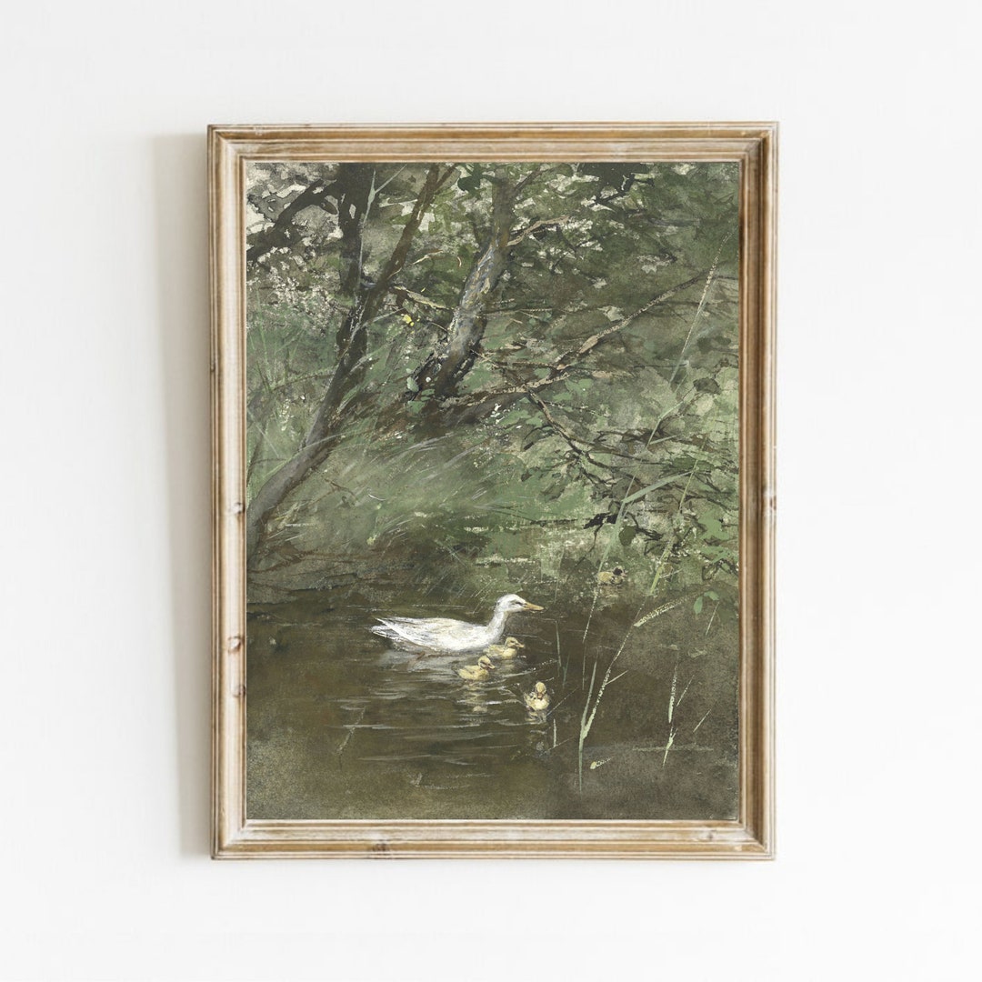 Duck Painting, Spring Landscape Print, Ducklings Art, Country Farmhouse ...