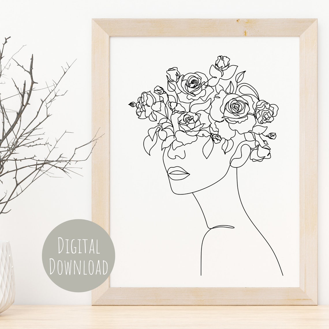 Woman One Line Drawing Head of Flowers Art Print Female Line - Etsy